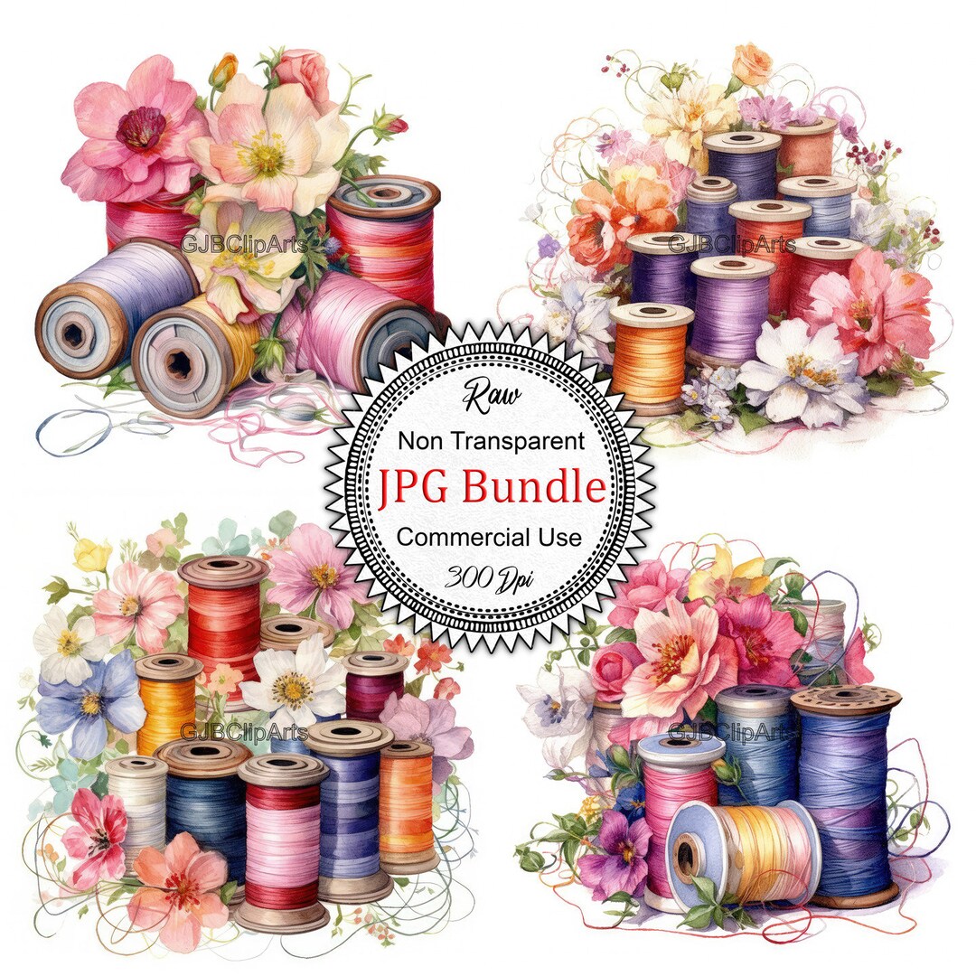 Colorful Sewing Thread and Flower Clipart, Scrapbooks Albums, Sewing ...