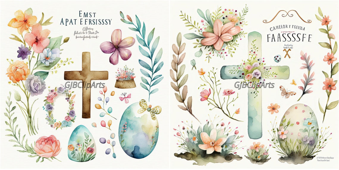 Easter Crosses Watercolor Collection: Spiritual Clip Art Designs for ...
