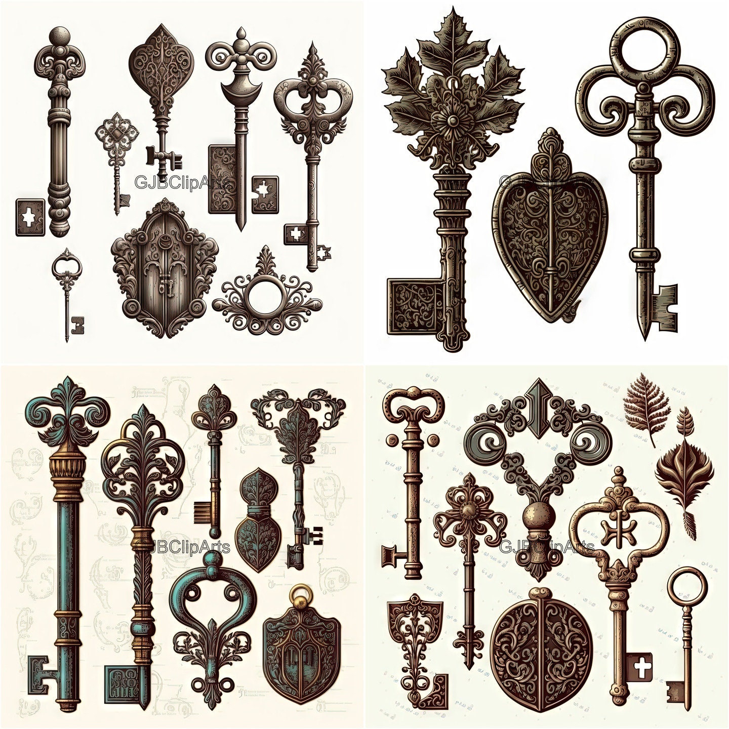 Vintage Key Clipart, Dark Academia Vintage Key Collection: Mystical and ...