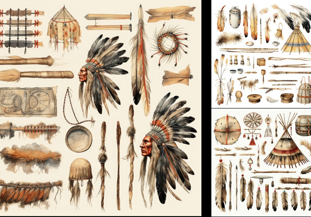 Vintage Native Americans Junk Journal Kit Clipart Tipi Clipart Tomahawk ...