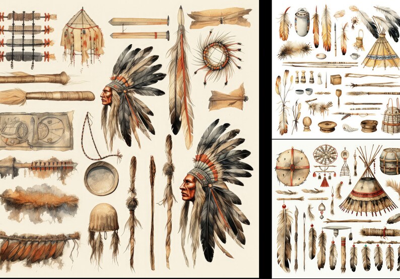 Vintage Native Americans Junk Journal Kit Clipart Tipi Clipart Tomahawk ...