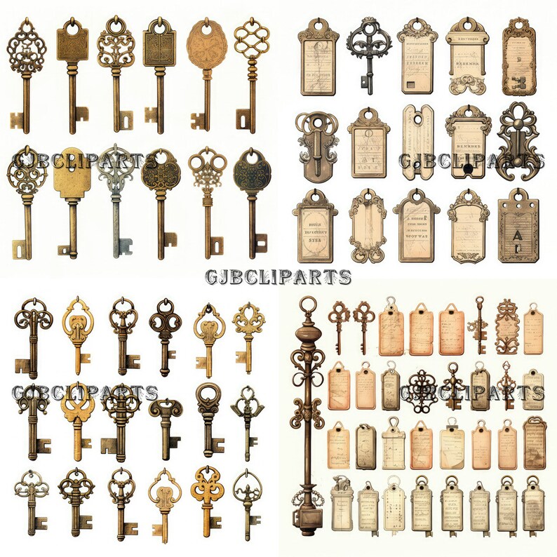 Locks and Keys Ornamental Vintage Ticket, Page of Evenly Spaced Clipart ...