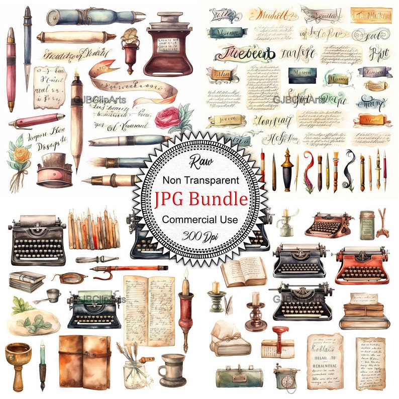 Vintage Old Handwriting and Script Fonts Collection ,digital Clipart ...