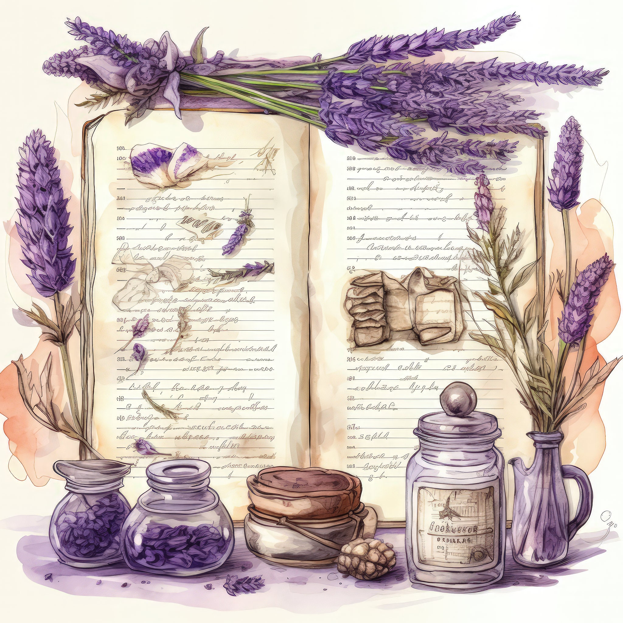 Book of Shadows With Lavender Herb Clipart, Witchcraft Clipart ...