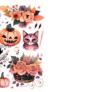 Whimsical Halloween Watercolor Clip Art Collection: Pink, Orange, Black ...