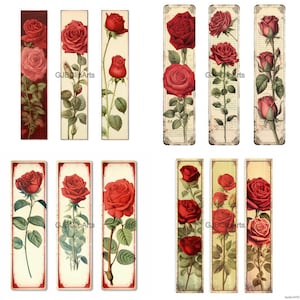 Red Rose Vintage Bookmark Clipart, Journaling Labels, , Journaling ...