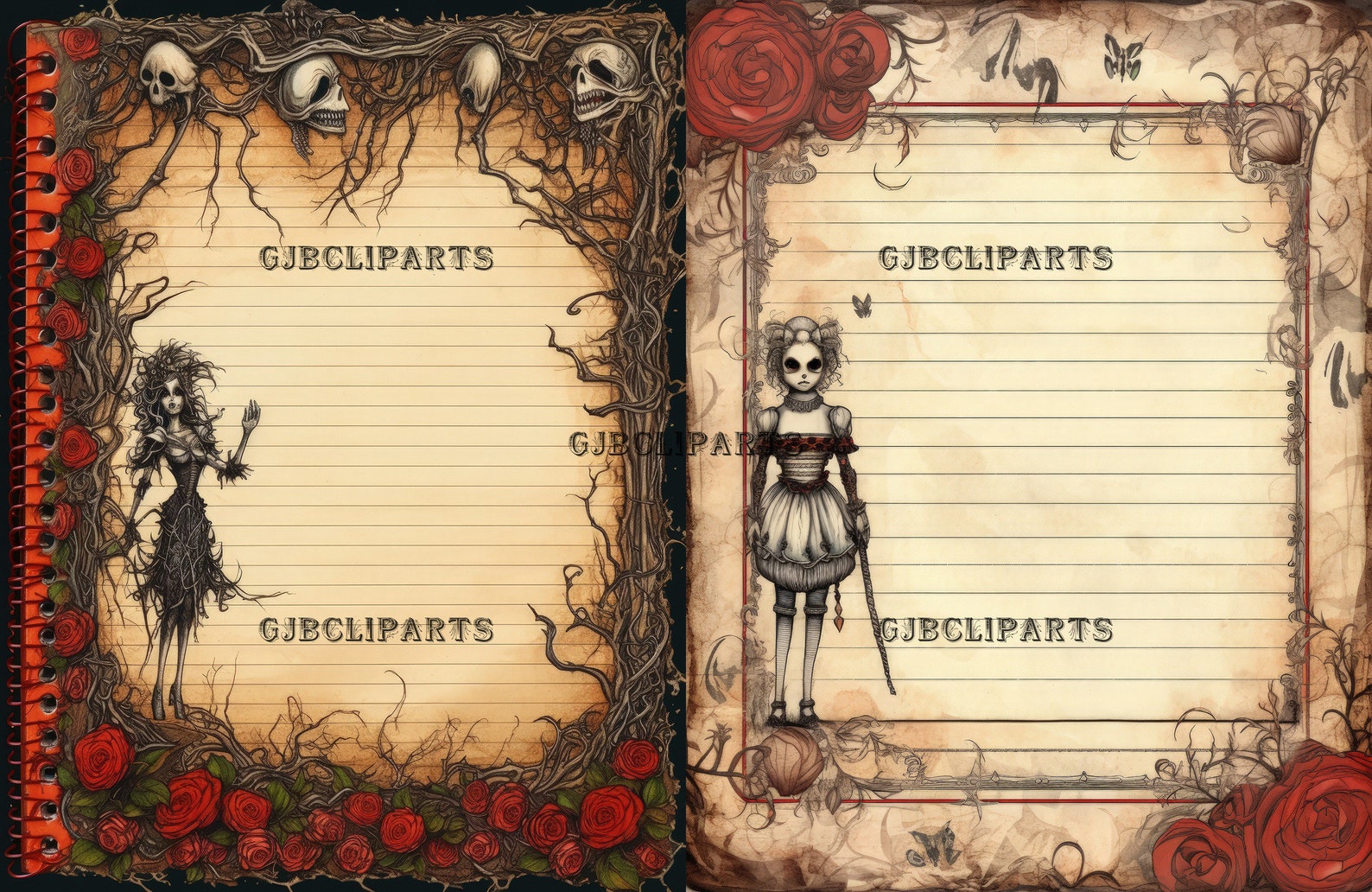 Horror Lined Page, Empty Journal Page With a Border Clipart, Junk ...
