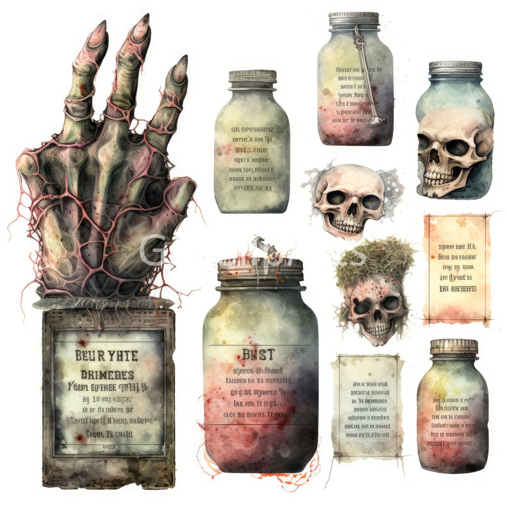 Vintage Zombies Junk Journal Kit Clipart ,zombie Clipart Grave Clipart ...
