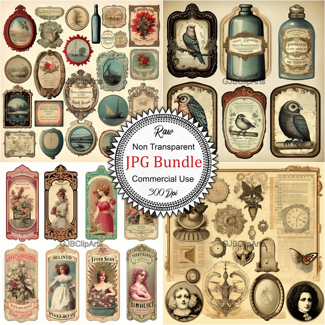 Vintage Labels Clipart: Classic Designs,digital Clipart, Printable ...