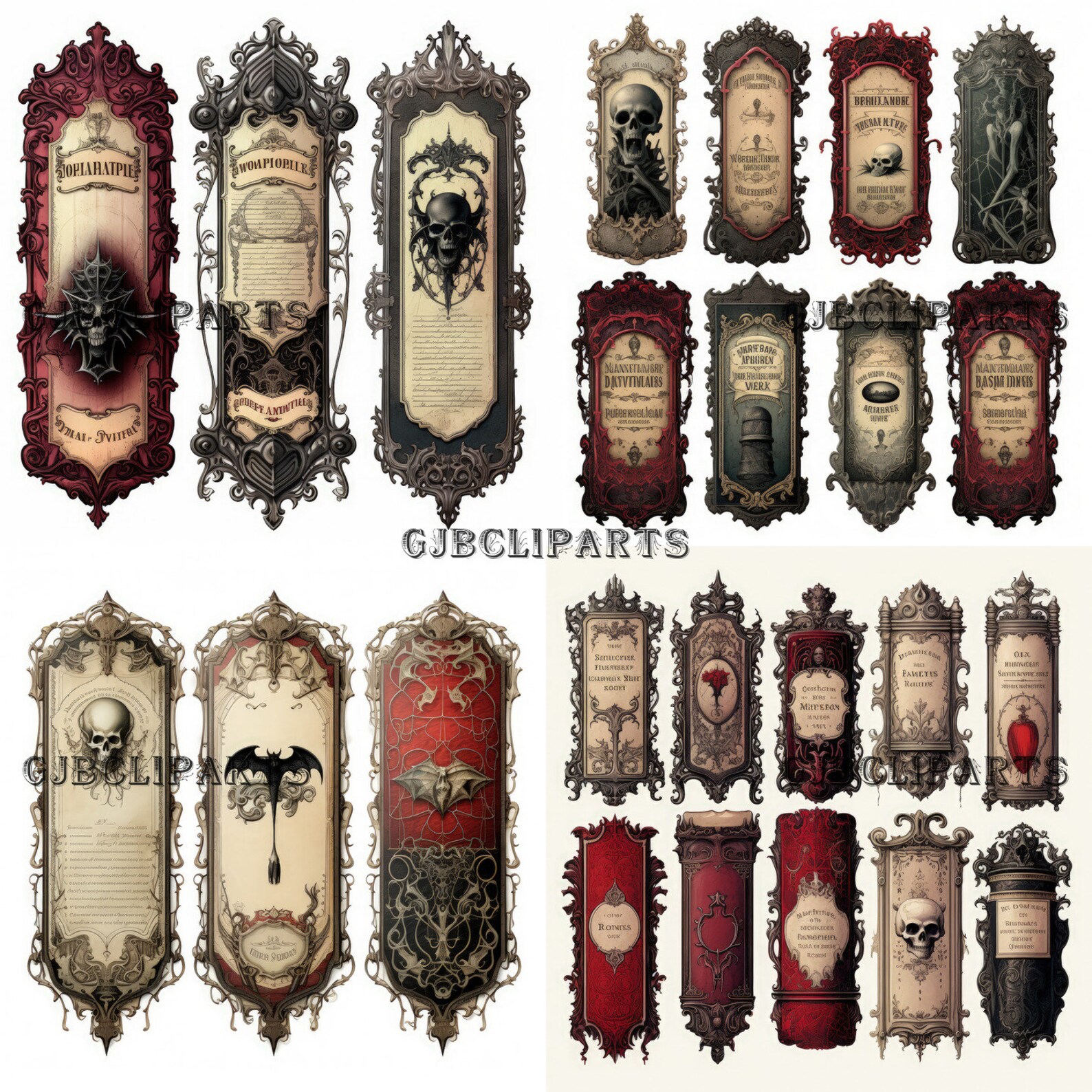 Vampire Clipart Tall Ornate Labels Clipart, Junk Journal Book Vintage ...