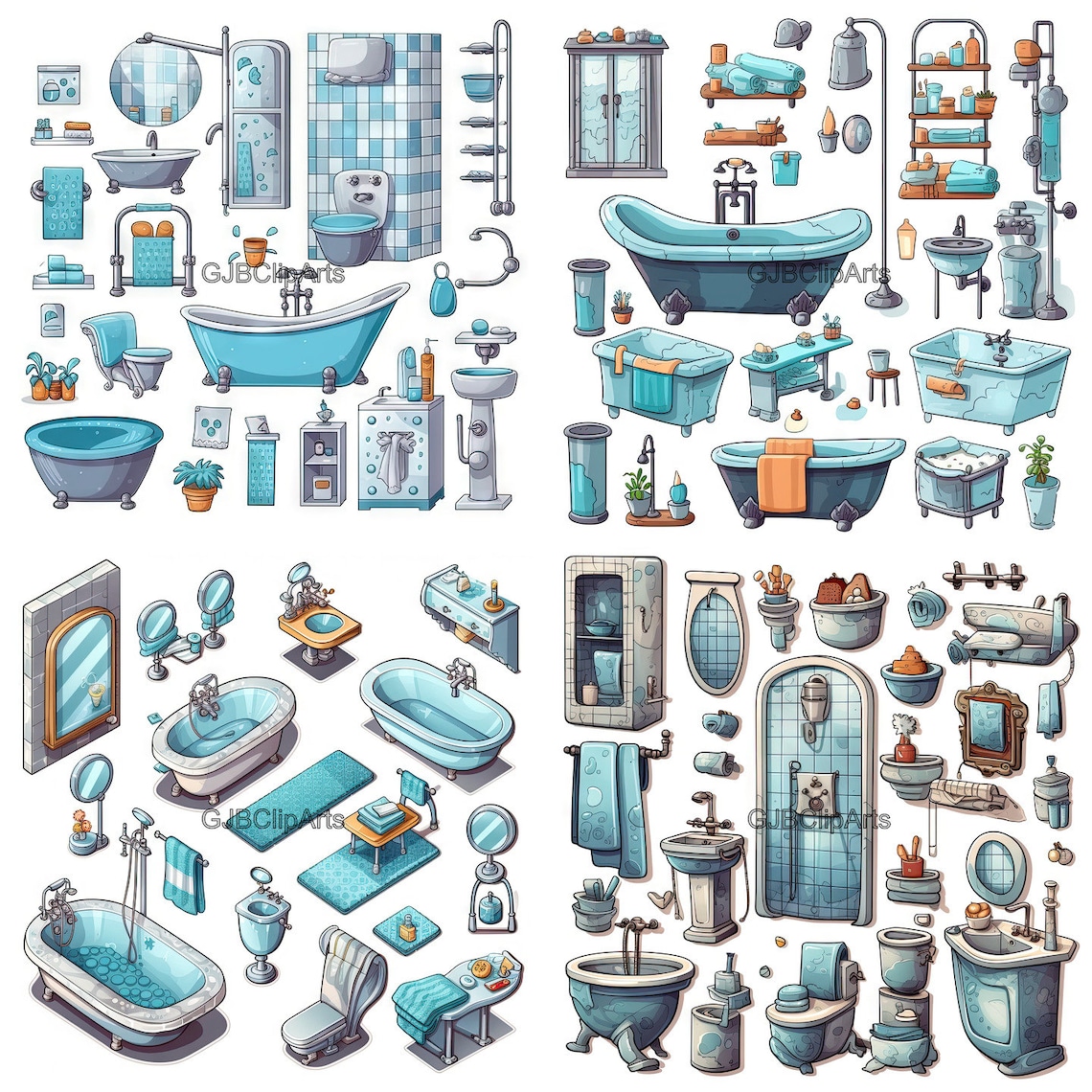 Bathroom Clipart Digital Stickers, Digital Clipart, Printable Stickers ...