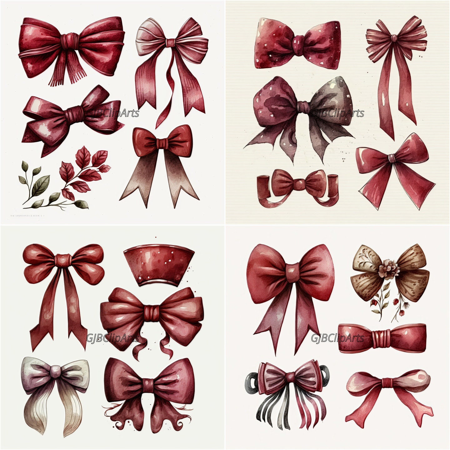 Lovely Bows Clipart: Hand-painted Watercolor Ribbon Illustrations ...