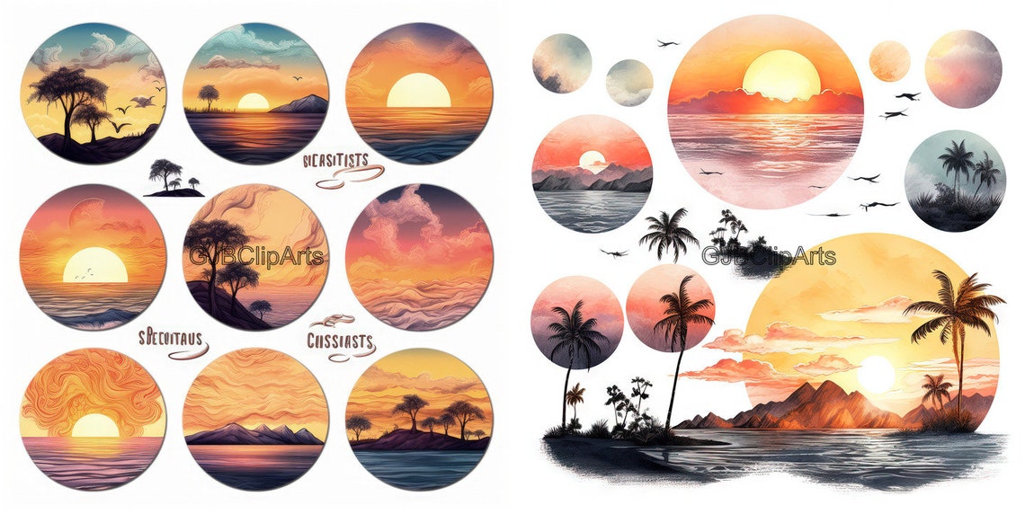 Sunset Chasing Clipart, Sun Clipart, Cloud Clipart, Journaling Labels ...