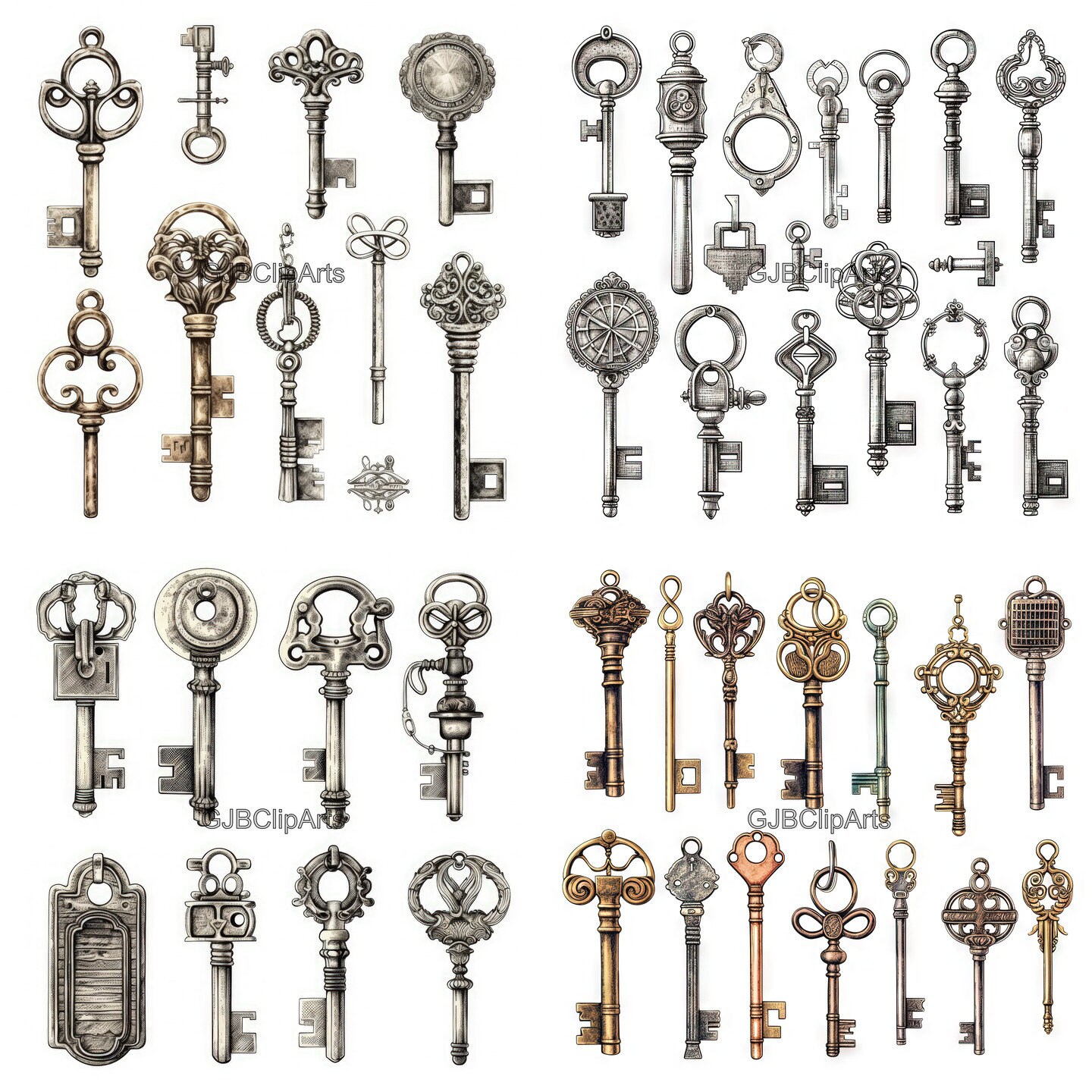Vintage Key and Lock Charm Clipart, Key Clipart, Lock Clipart ...