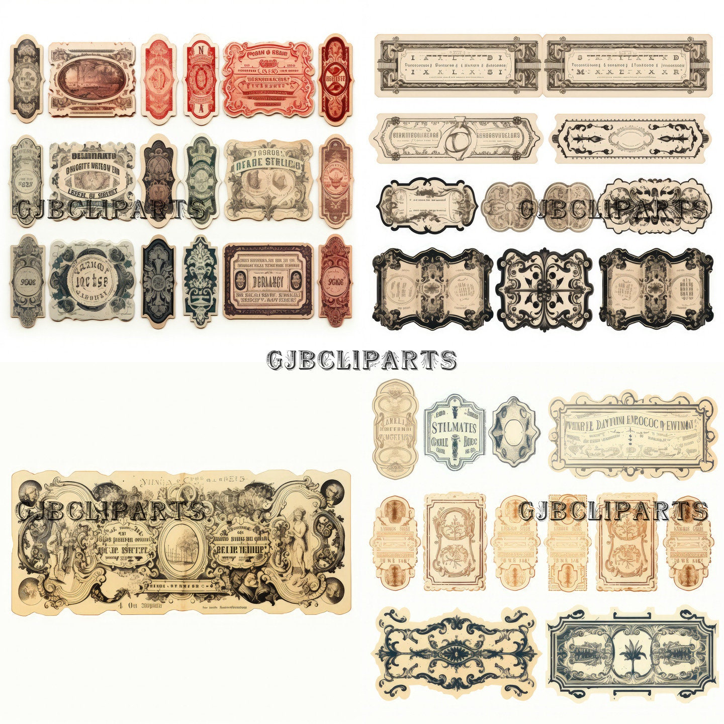 Gothic Ornamental Vintage Ticket, Page of Evenly Spaced Clipart ...