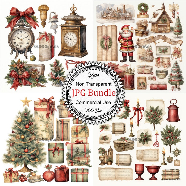 Vintage Magical Christmas Junk Journal Kit Clipart, Santa Clipart ...