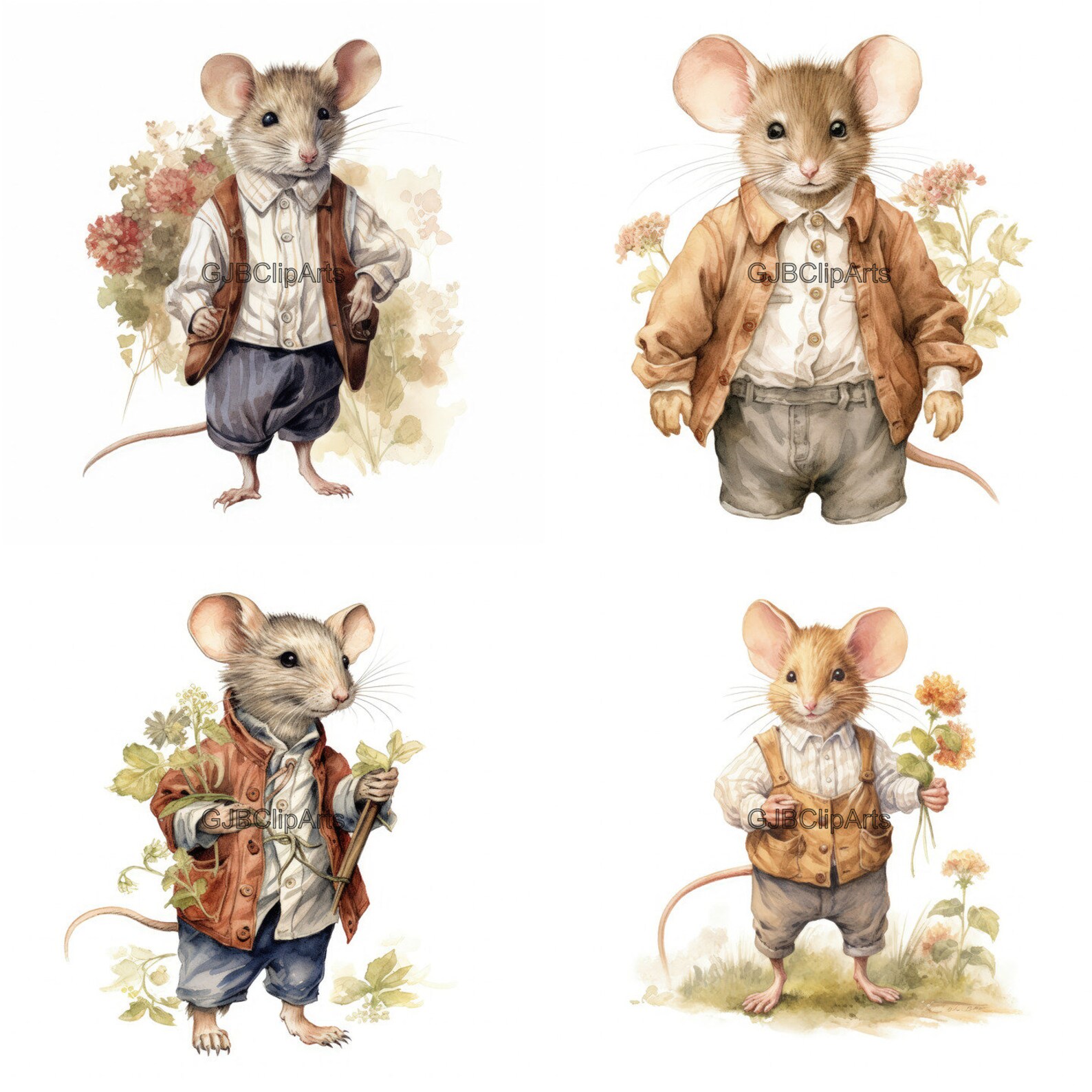 Vintage Mouse Clipart Mouse With Clothes Clipart Field - Etsy