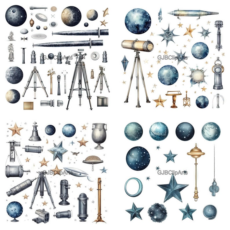 Star Gazing Clipart, Telescope Clipart, Star Chart Clipart, Scrapbook ...