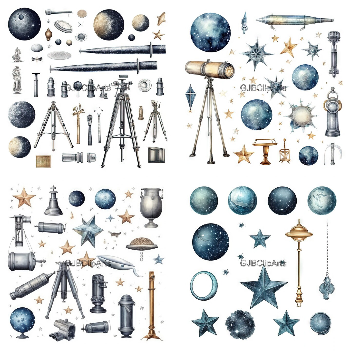 Star Gazing Clipart, Telescope Clipart, Star Chart Clipart, Scrapbook ...