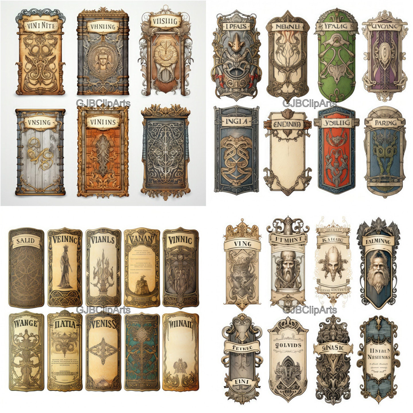 Vikings Ornate Labels Clipart Vintage Book Clipart, Scrapbookers Tote ...