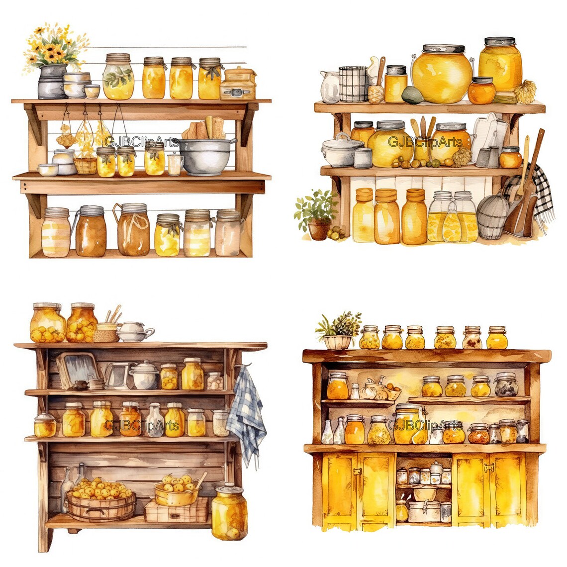 Yellow Watercolor Cottagecore Kitchen Clipart, Magical Countryside ...
