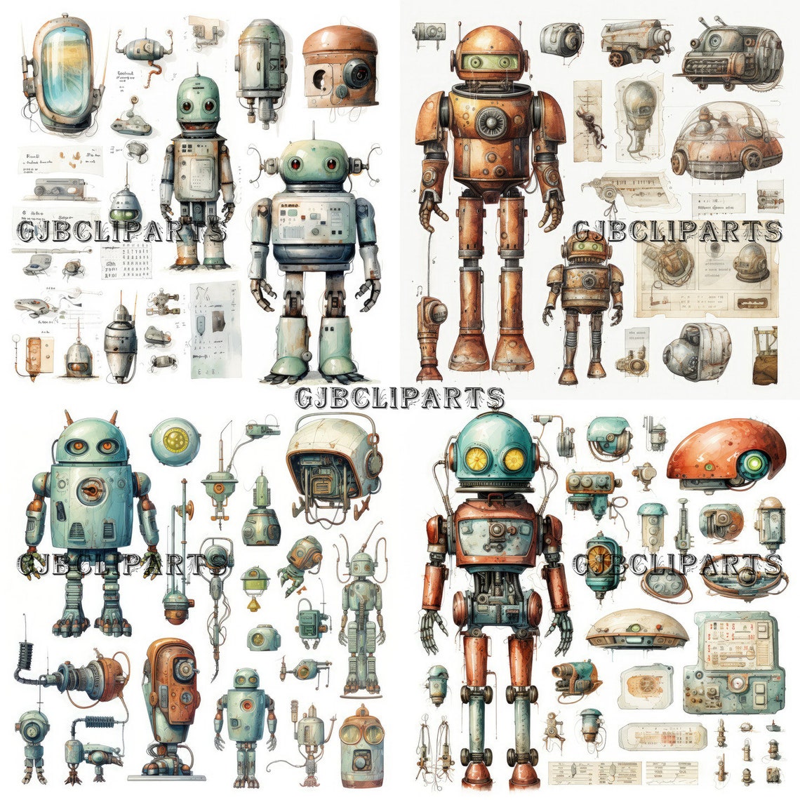 Vintage Futuristic AI Robot Junk Journal Kit, Collection, Journaling ...