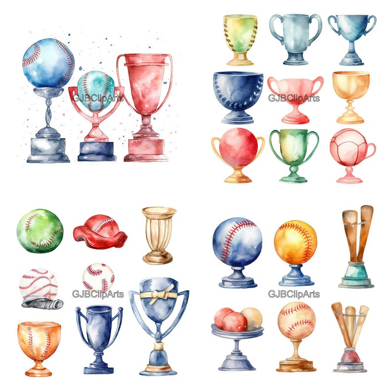 Watercolor Baseball Trophy Clipart, Cute Little Items Clipart ...