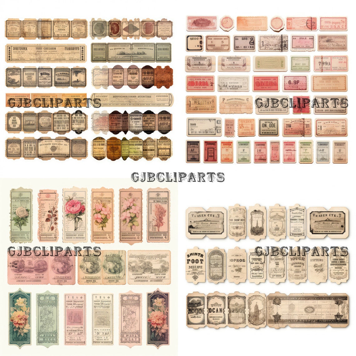 Rustic Cottage Ornamental Vintage Ticket Clipart, Evenly Spaced Clipart ...