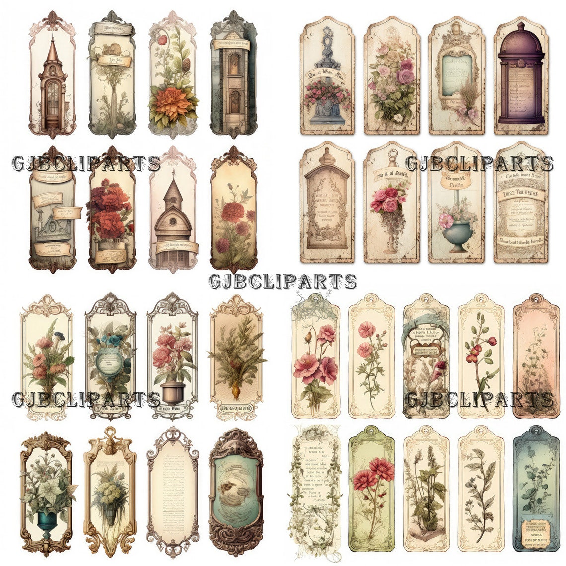 Rustic Cottage Tall Ornate Labels Clipart, Junk Journal Book Clipart ...