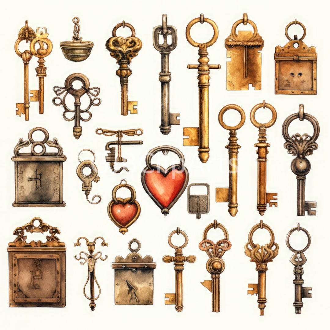 Vintage Locks and Keys Junk Journal Kit Clipart ,key Clipart, Lock ...