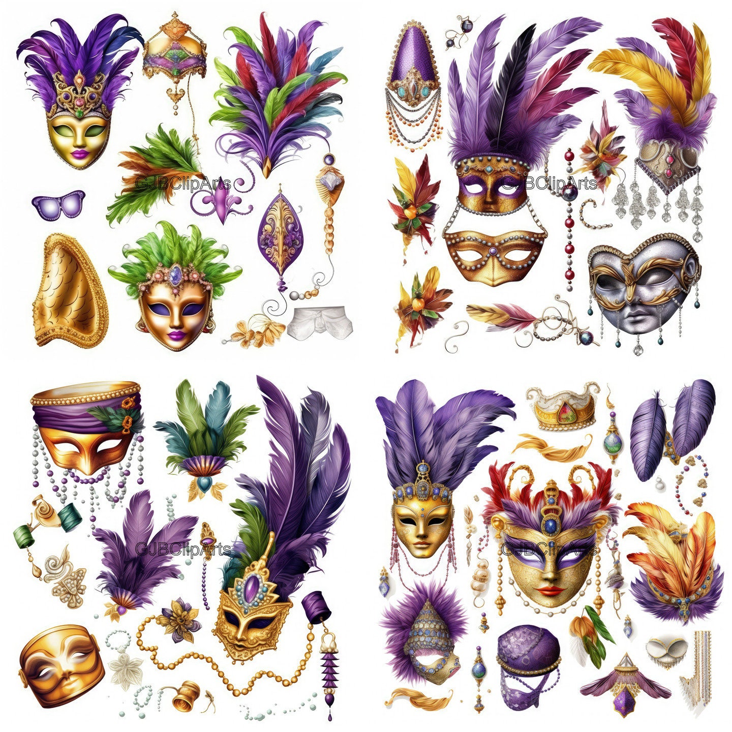 Mardi Gras Moments Clipart, Mask Clipart, Beads Clipart, Junk Journal ...