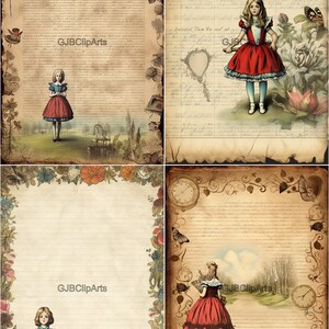 Alice in Wonderland Lined Journal Page Clipart, , Junk Journal Handmade ...