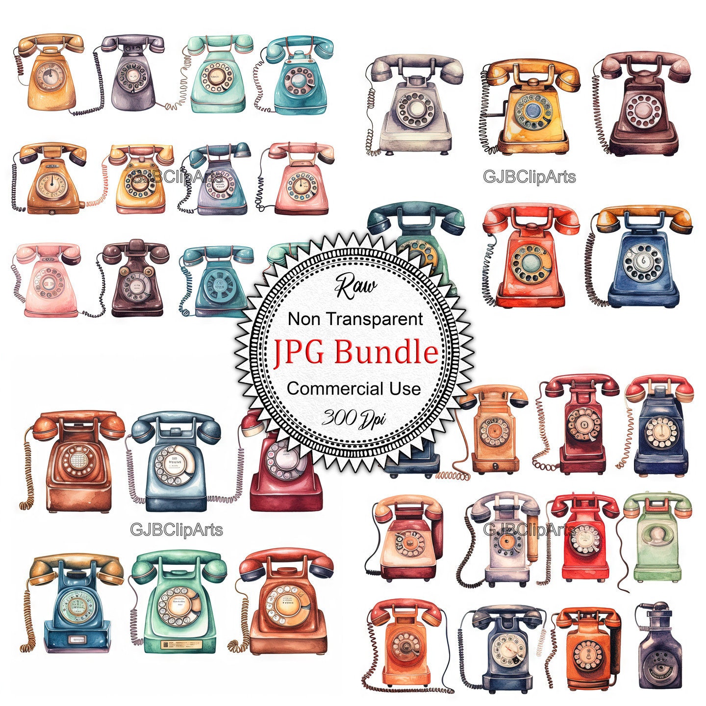 Classic Display of Vintage Retro Telephones Collection,digital Clipart ...