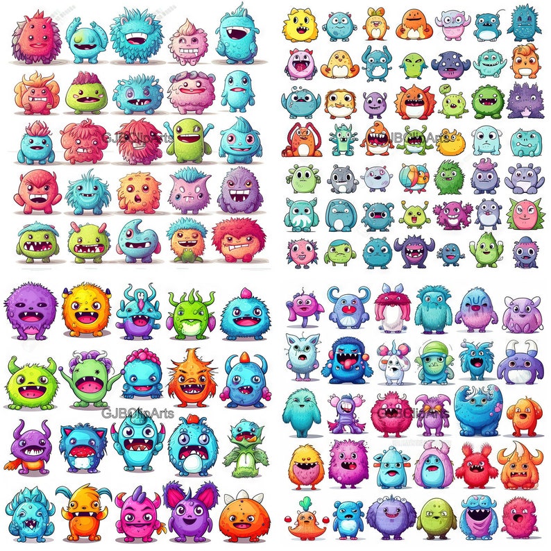 Monster Clipart, Kawaii Monsters , Digital Stickers, Digital Clipart ...