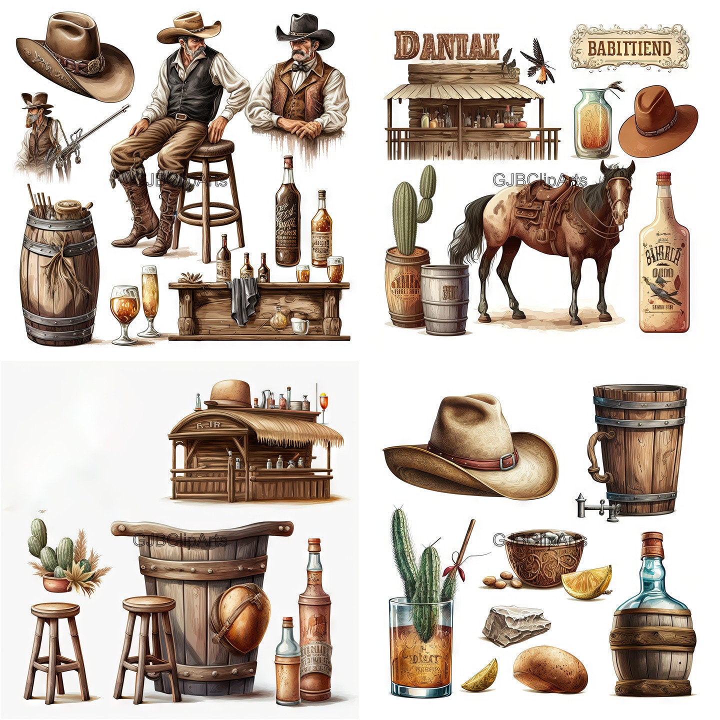 Beautiful Cowboy Bar Collection Rustic and Nostalgic, Wild West Clipart ...