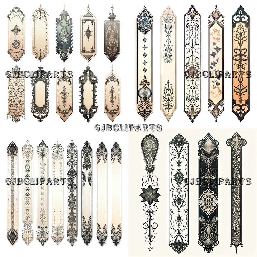 Gothic Ornamental Bookmark, Page of Evenly Spaced Clipart, Journaling ...