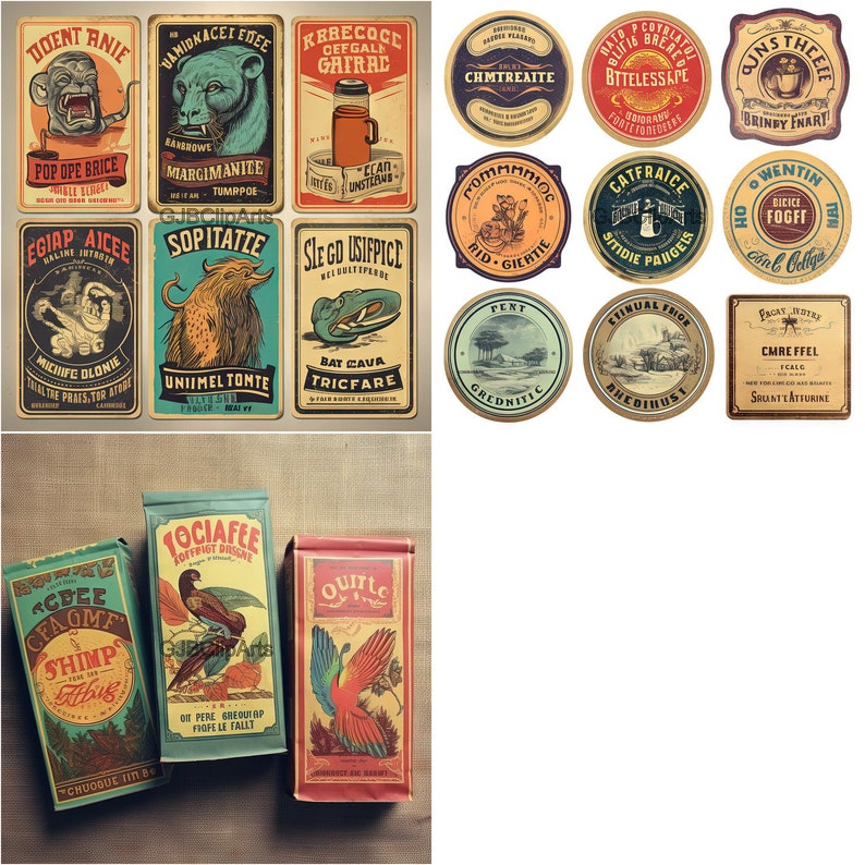 Vintage Coffee Labels,richly Digitized Clipart Collection,digital ...