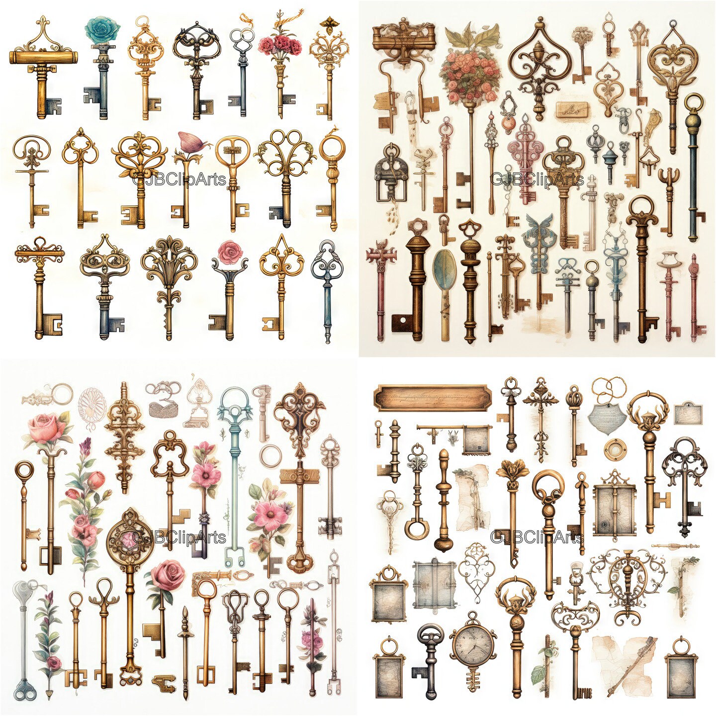 Vintage Magical Keys Junk Journal Kit Clipart Key Clipart Lock Clipart ...