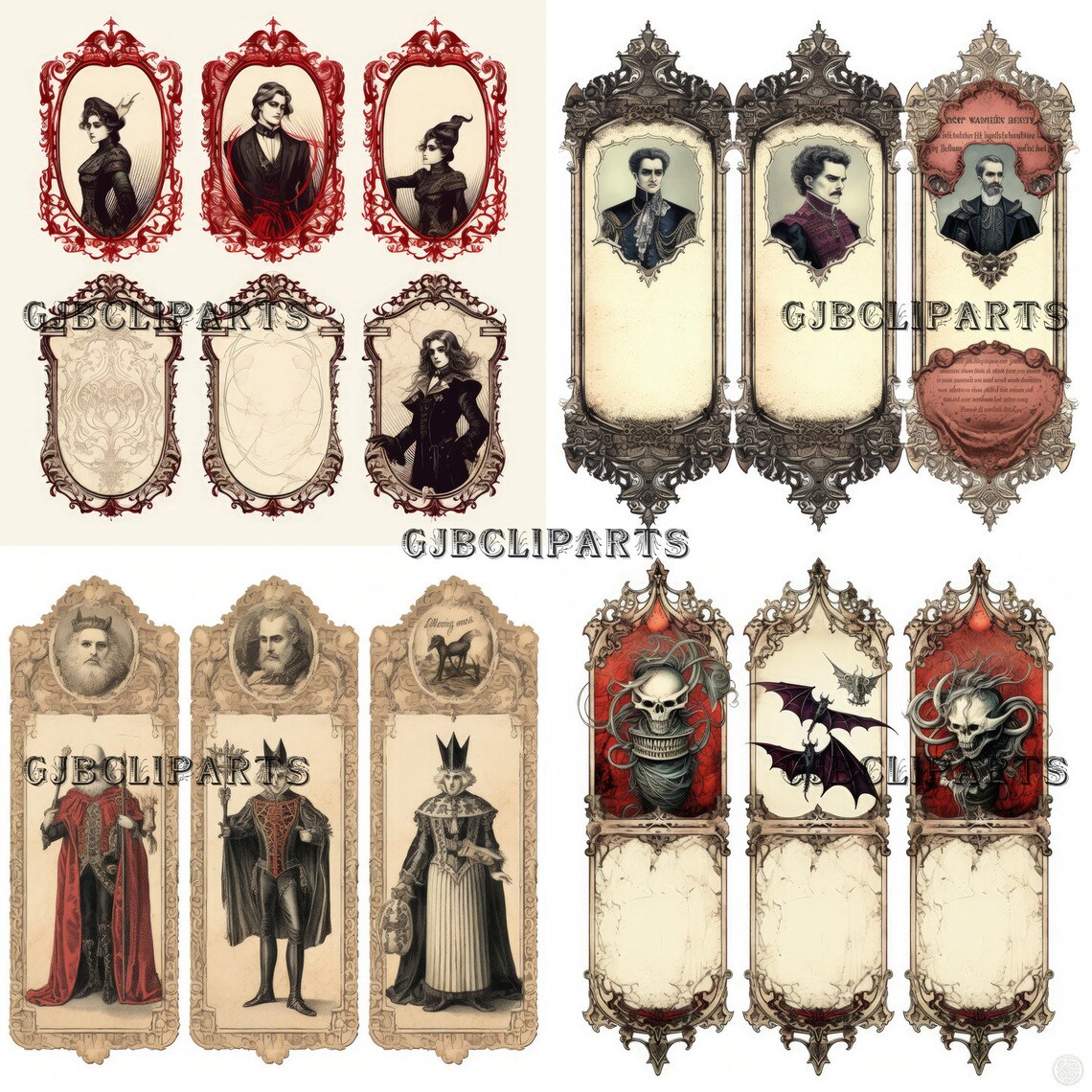 Vampire Ornamental Card Clipart, Vintage Card Clipart, Junk Journal ...