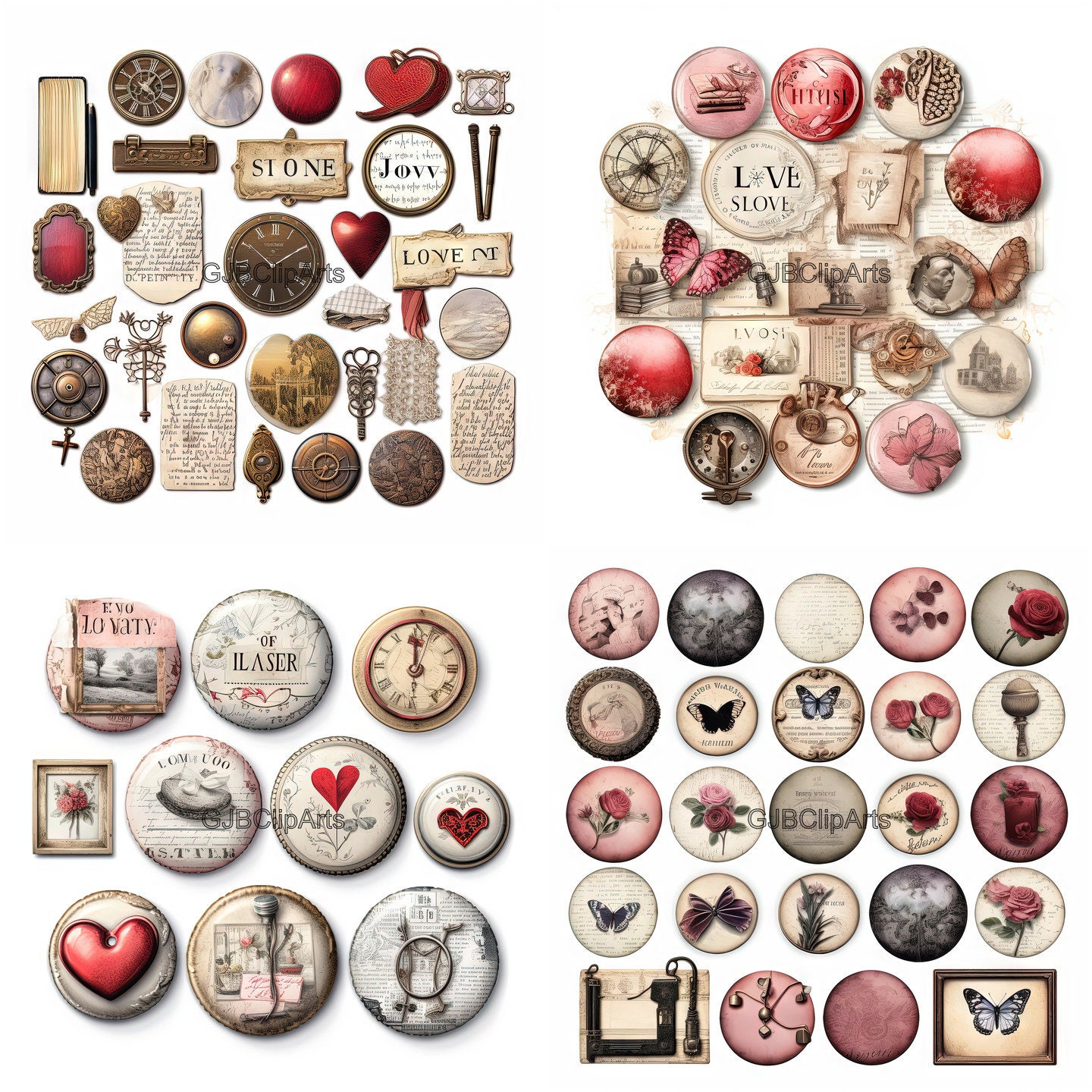 Love Story Button Junk Journal Clipart, Journaling Tracker, Journaling ...