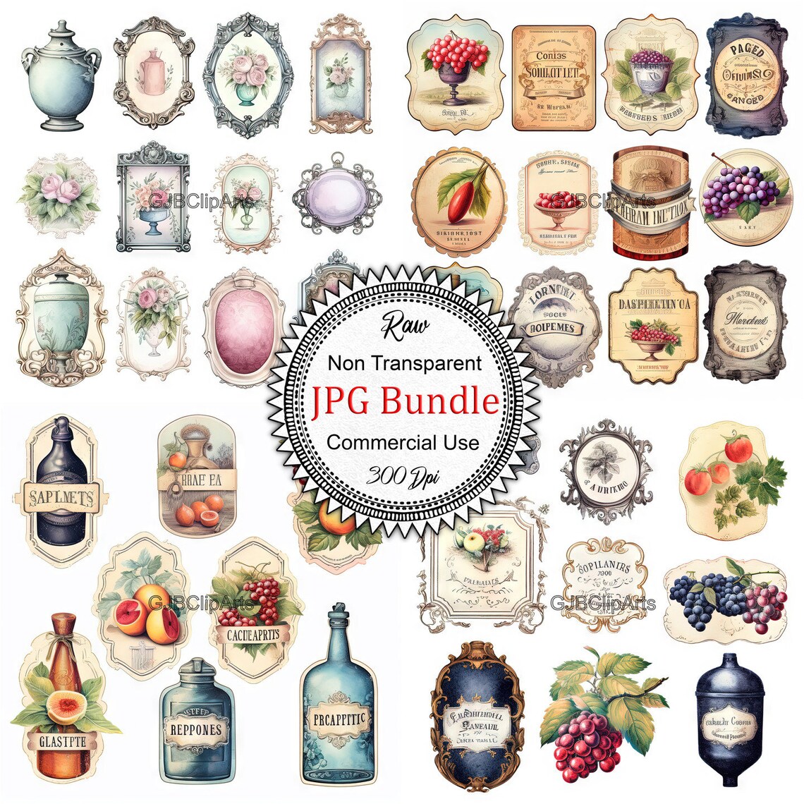 Vintage Labels Clipart Collection - Unique Artwork ,digital Clipart ...