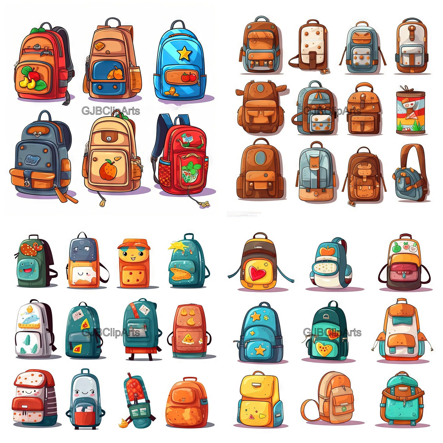 School Bags Vector Clipart, Scrapbooking Paper, Journaling Washi Tape ...