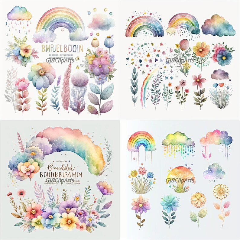 Boho Rainbow Pastel Colors Collection: Whimsical Clipart Designs ...