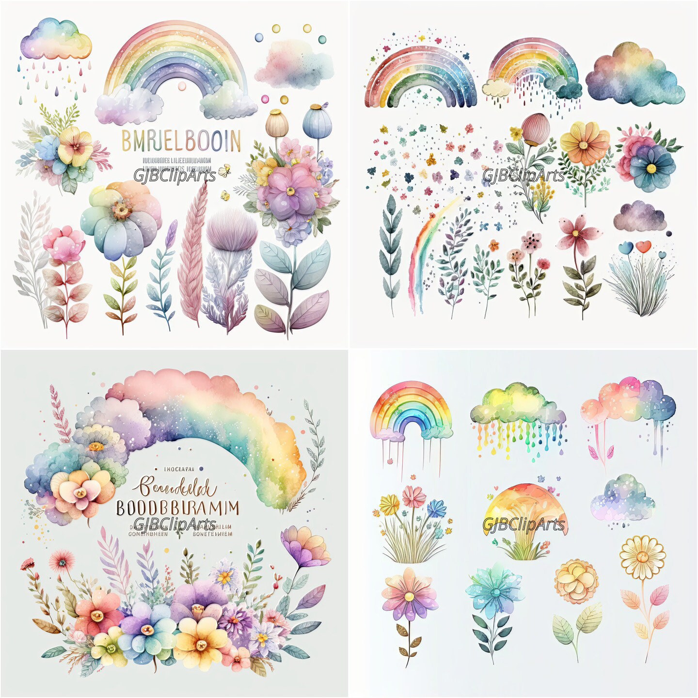 Boho Rainbow Pastel Colors Collection: Whimsical Clipart Designs ...
