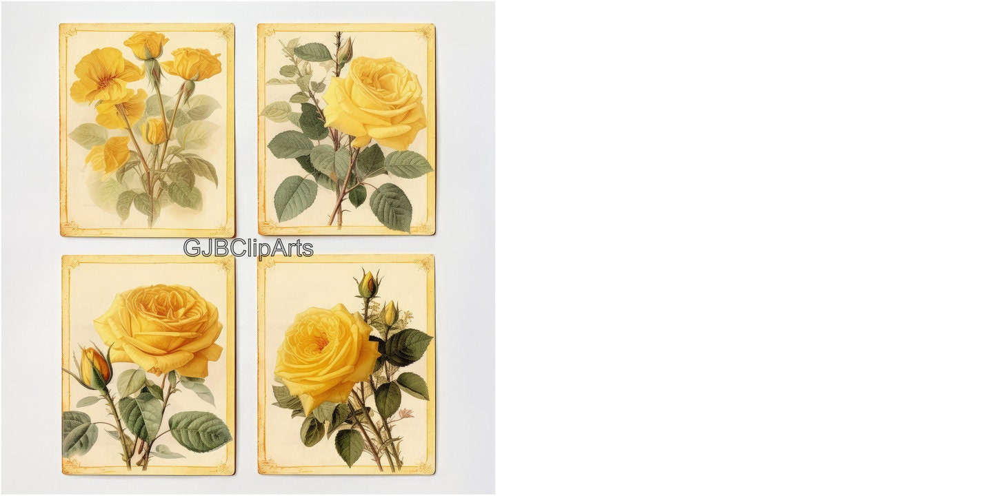 Yellow Rose Card Page Clipart, Vintage Clipart, Junk Journal for Sale ...