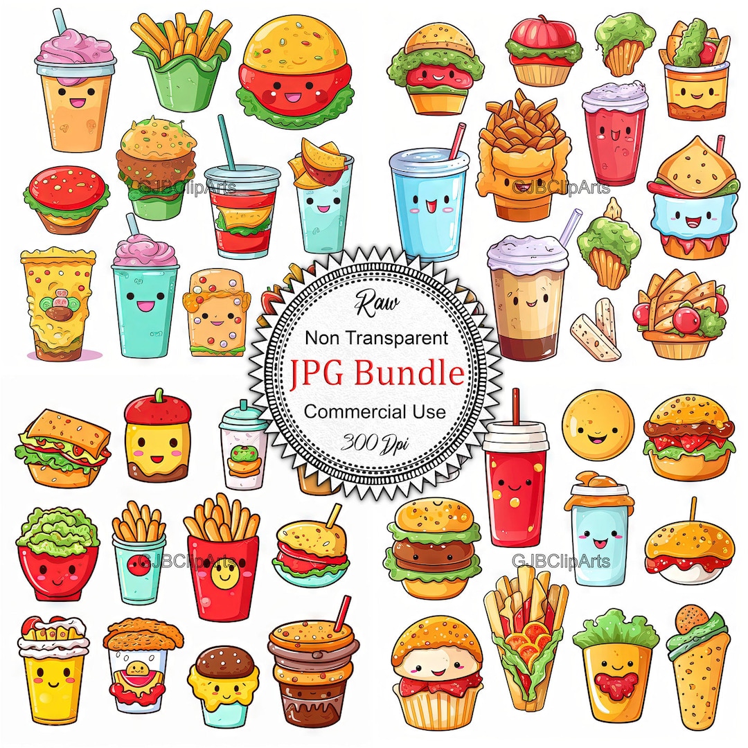 Fast Food Clipart, Kawaii Fast Food , Digital Stickers, Digital Clipart ...
