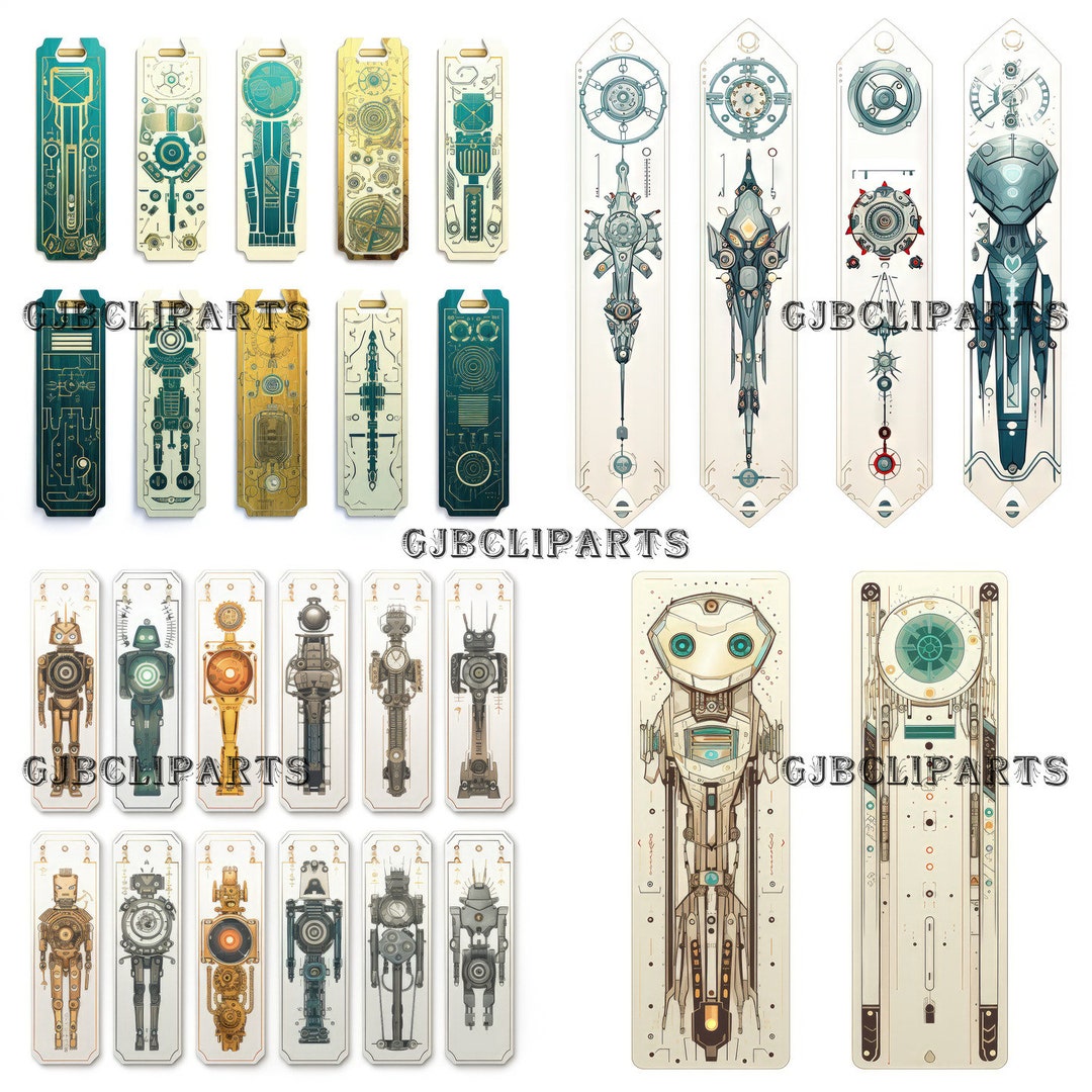 Futuristic AI Robot Ornamental Bookmark, Page of Evenly Spaced Clipart ...