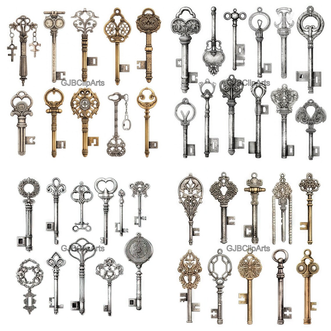 Vintage Key and Lock Charm Clipart, Key Clipart, Lock Clipart ...