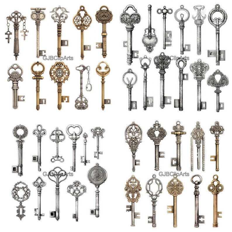 Vintage Key and Lock Charm Clipart Key Clipart Lock Clipart - Etsy