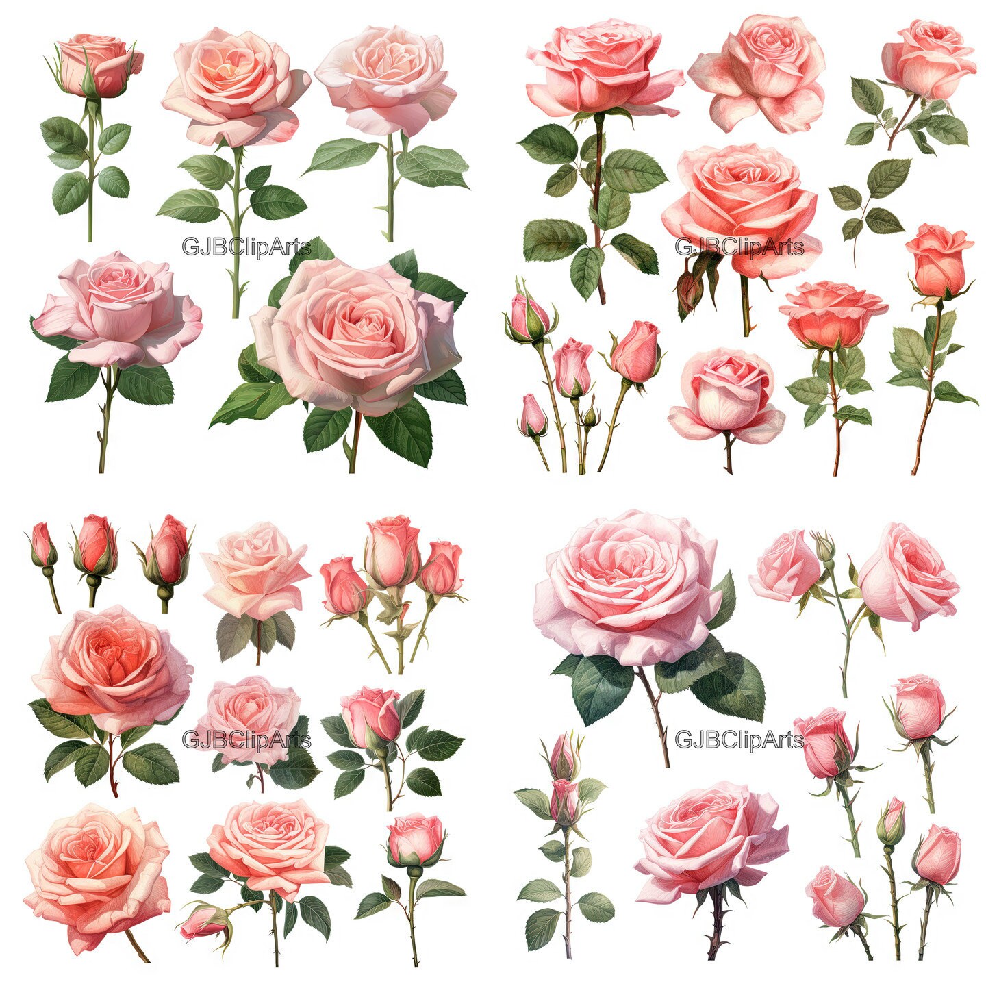 Pink Rose Flower Clipart, Scrapbook Template, Scrapbooking Kit ...
